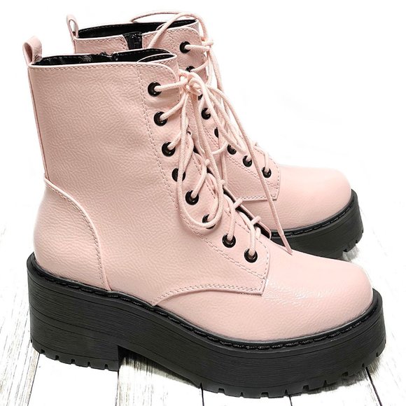 Shoes | New Women Blush Pink Lace Up Platform Combat Ankle Boots | Poshmark